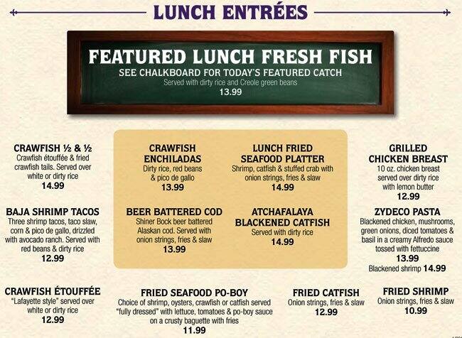 Menu at Babin's Seafood House restaurant, Shenandoah