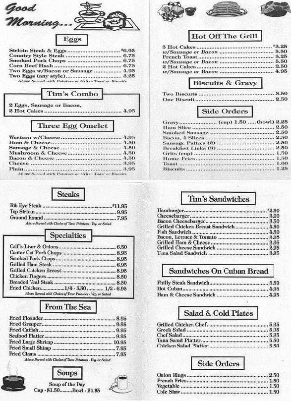 Tim's Cafe Menu, Menu for Tim's Cafe, Lithia, Tampa Bay - Urbanspoon/Zomato
