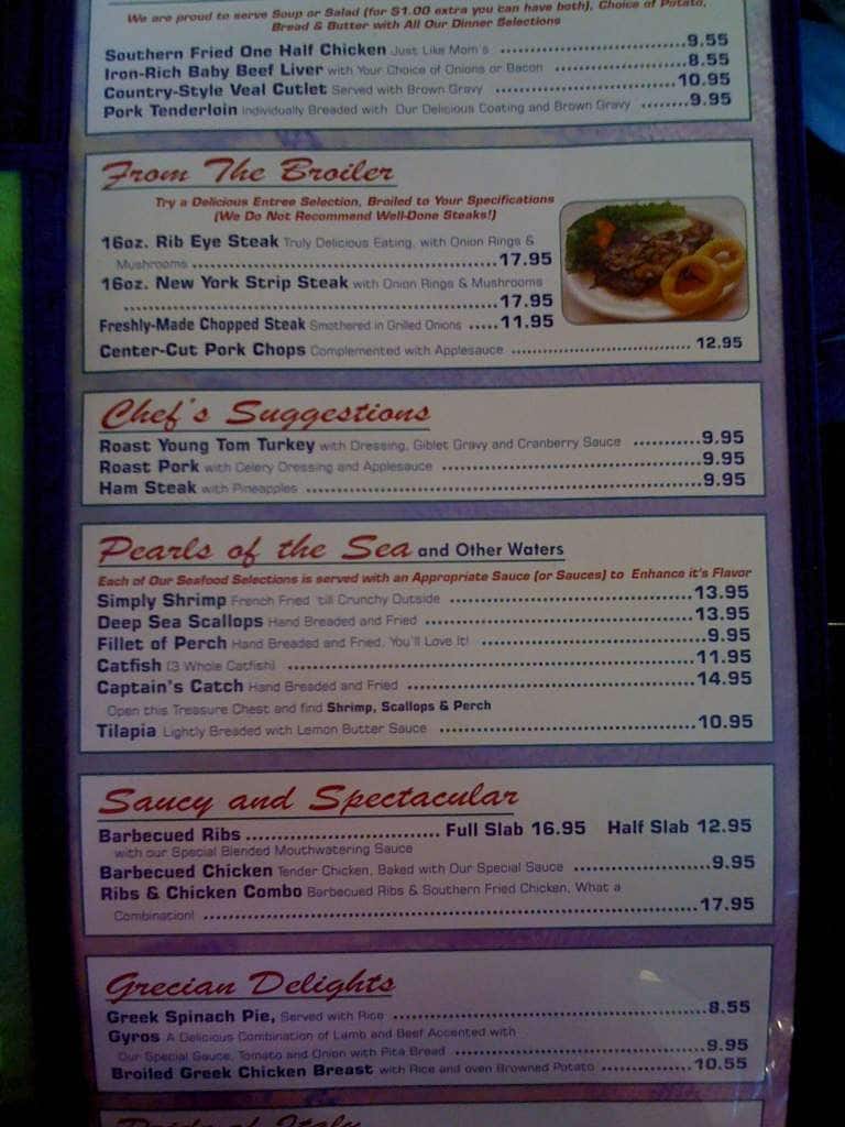 Menu at Four Seasons restaurant, Greenwood, N State Rd 135