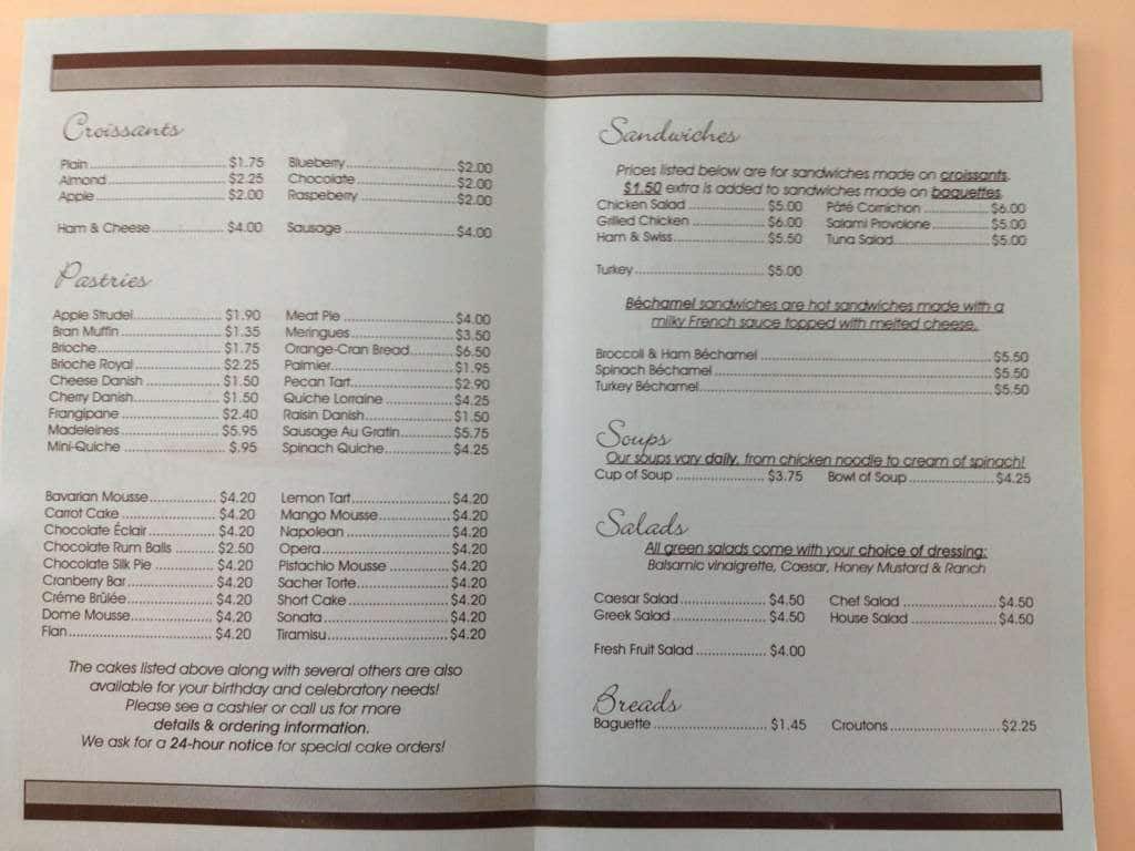 French Patisserie Menu