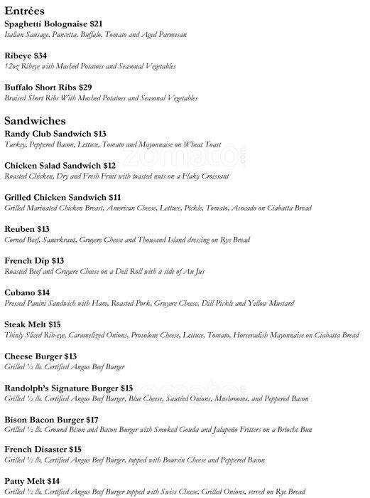 Menu at Warwick Denver pub & bar, Denver