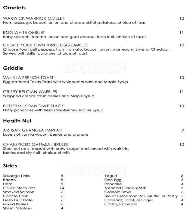 Menu at Warwick Denver pub & bar, Denver