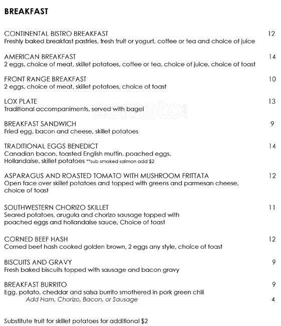 Menu at Warwick Denver pub & bar, Denver