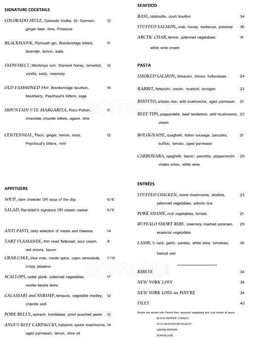 Menu at Warwick Denver pub & bar, Denver