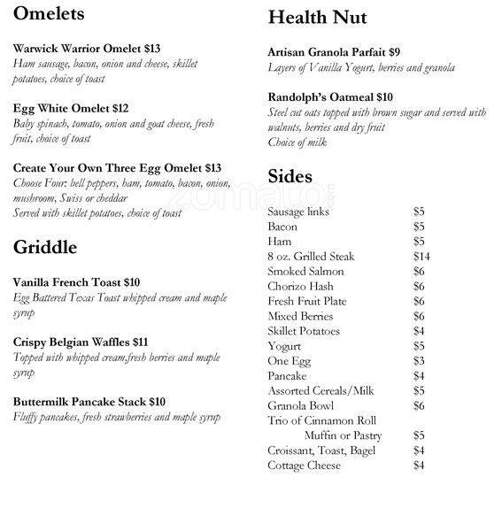 Menu at Warwick Denver pub & bar, Denver