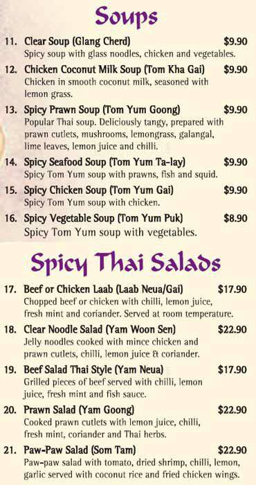 Menu at Mariam's Thai Restaurant, Belgian Gardens