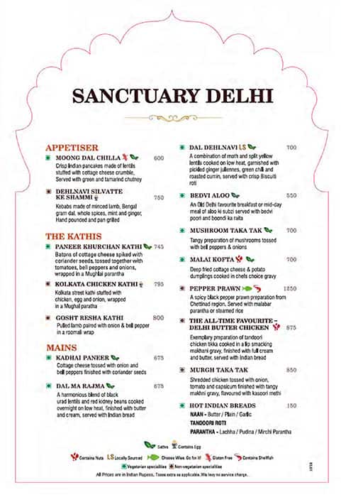 Menu at Delhi Pavilion, New Delhi, G6G8+GF3