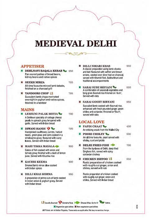 Menu at Delhi Pavilion, New Delhi, G6G8+GF3