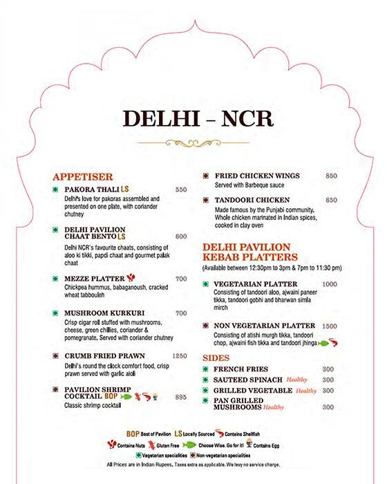 Menu at Delhi Pavilion, New Delhi, G6G8+GF3