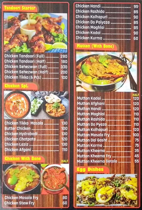 Menu of Hotel Shalimar, Chembur, Mumbai