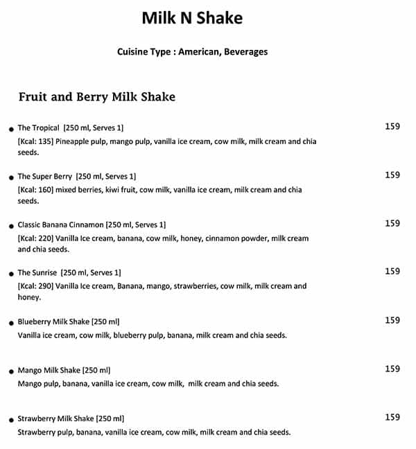 Menu of Milk N Shake, Malad West, Mumbai