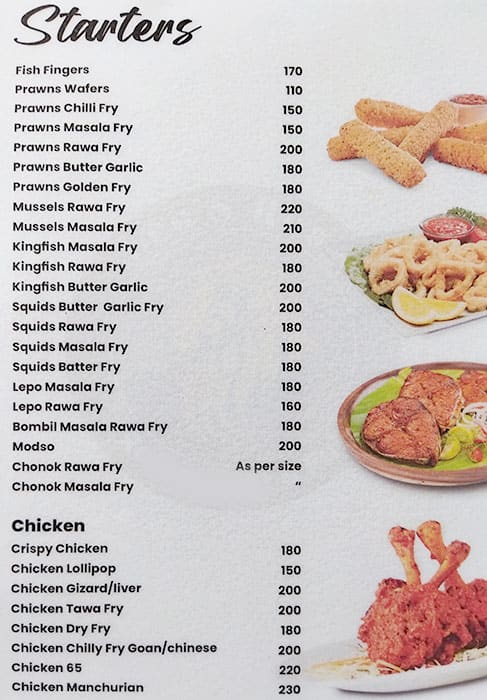 Menu of Leo's Roar, Varca, Goa