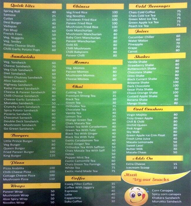 Chai's Menu, Menu for Chai's, RS Puram, Coimbatore - Zomato