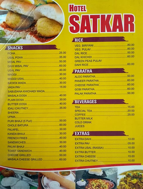 Hotel Satkar Menu, Menu for Hotel Satkar, Matunga West, Mumbai - Zomato