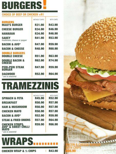 Speisekarte von Maxi's restaurant, Germiston, County Road