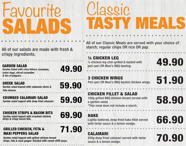 Speisekarte von Maxi's restaurant, Roodepoort, Westgate Shopping Centre