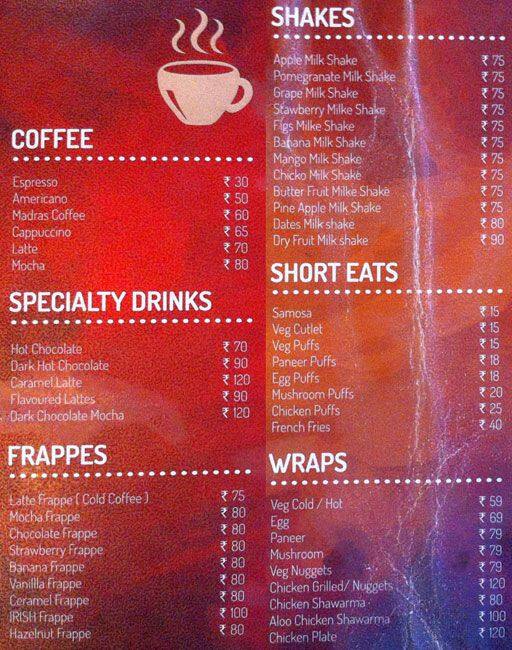 Menu at Café Caffe Milano, Chennai
