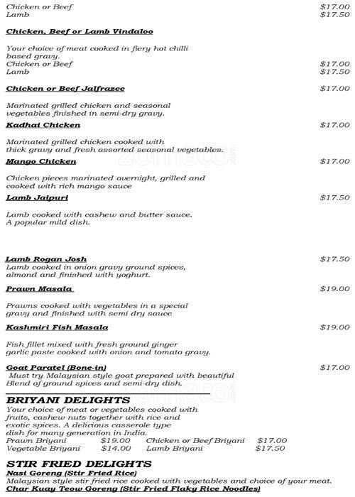 Menu at Pandan Asian Cuisine restaurant, Lower Hutt, 5 Melling Rd