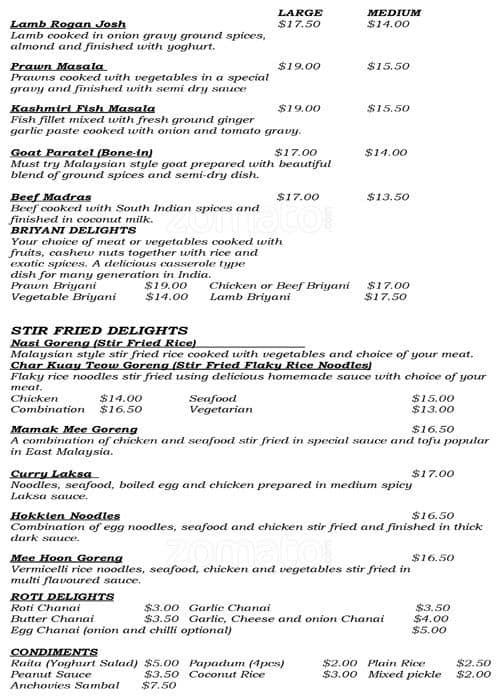 Menu at Pandan Asian Cuisine restaurant, Lower Hutt, 5 Melling Rd