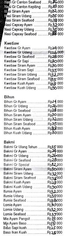 Carta del restaurante Trisna 88, Yakarta, Cikini Raya