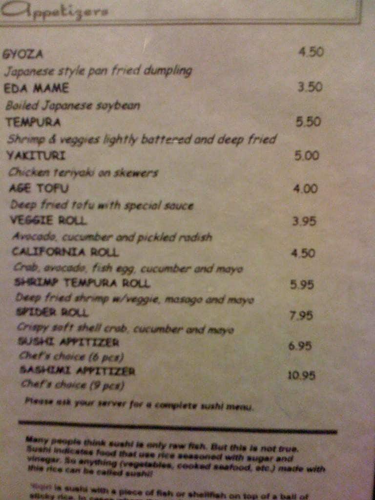 Menu at Hamada Japanese Grill & Sushi restaurant, Kennesaw