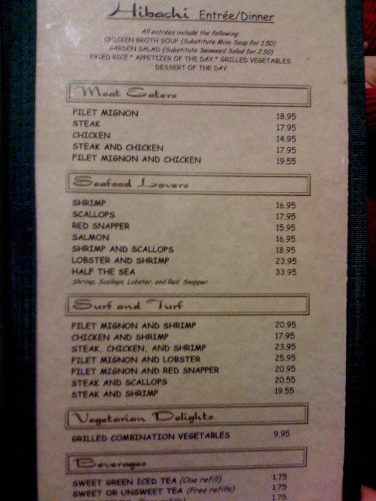 Menu at Hamada Japanese Grill & Sushi restaurant, Kennesaw