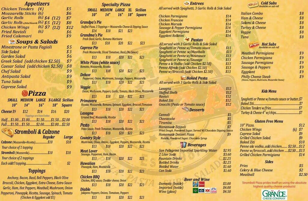 Menu at Stromboli Pizza pizzeria, Plantation