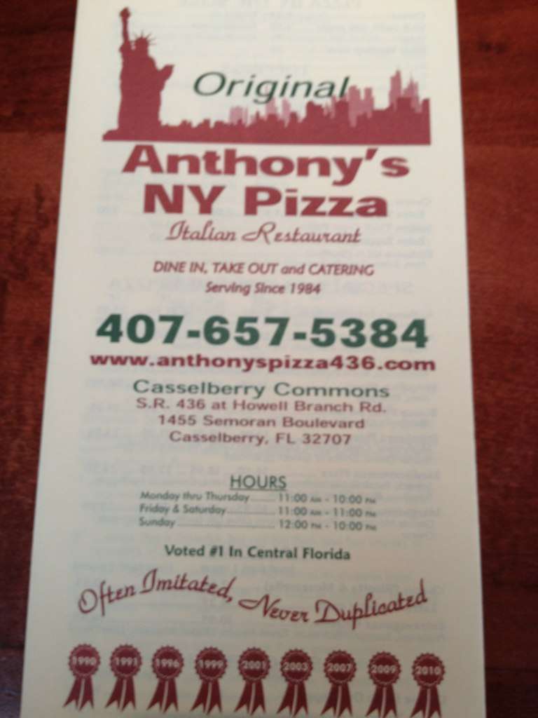 Anthony's Pizza Menu, Menu for Anthony's Pizza, Casselberry, Orlando ...