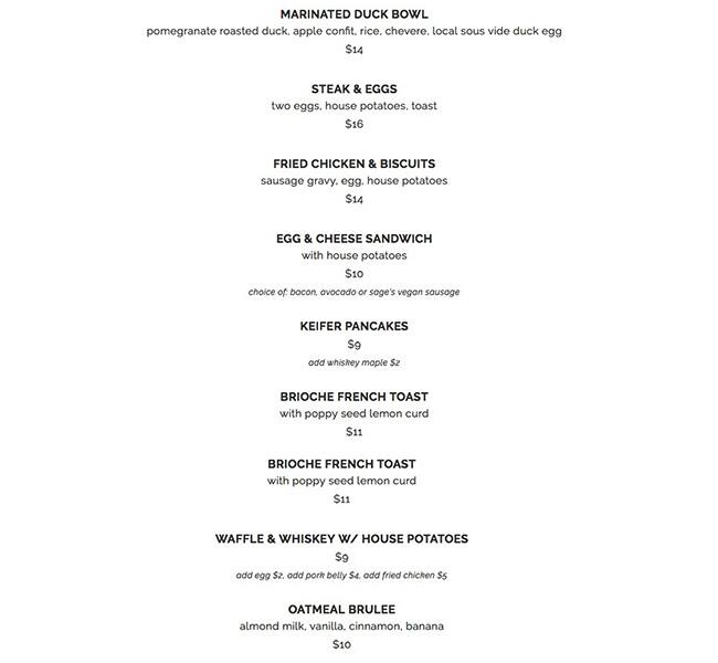 Carta del pub y bar Rye, Salt Lake City