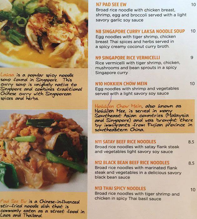 Menu at Toss Thai restaurant, Milton