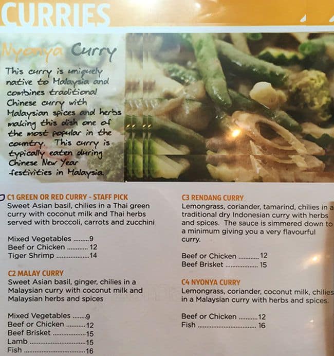 Menu at Toss Thai restaurant, Milton