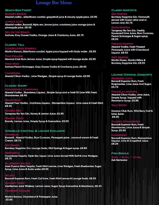 Menu at Istanblue Royton restaurant, Oldham