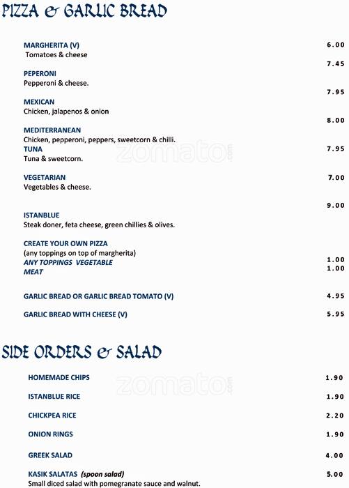 Menu at Istanblue Royton restaurant, Oldham