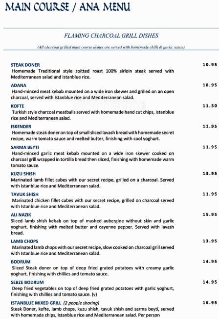 Menu at Istanblue Royton restaurant, Oldham