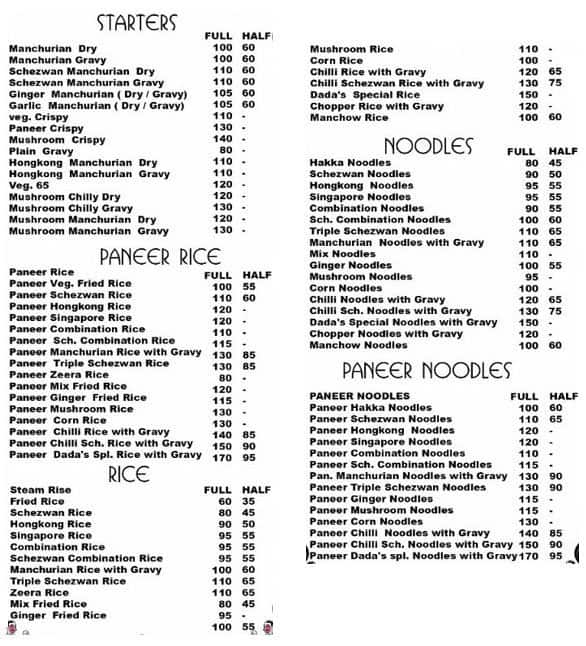 Dada's Chinese Menu, Menu for Dada's Chinese, Dahisar East, Mumbai - Zomato