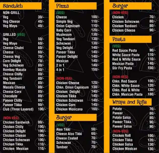 Menu of Sip & Bite, Civil Lines, Raipur