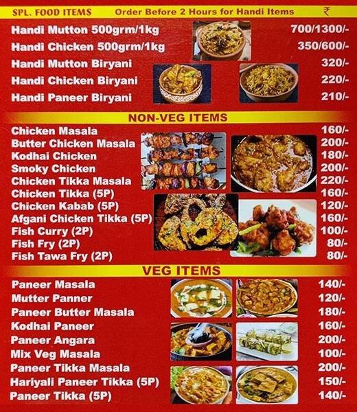 Menu of Angara Handi Restaurant, New BEL Road, Bangalore