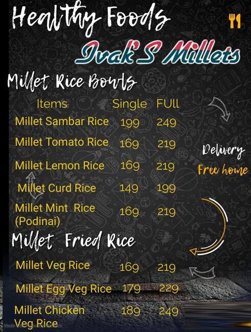 Menu of Ivaks_Millets, Kitchipalayam, Salem
