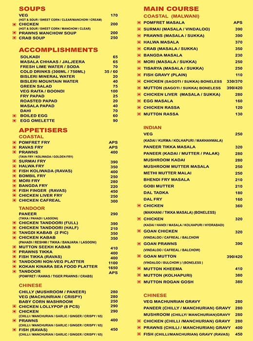 Menu of Kokan Kinara, Kandivali West, Mumbai