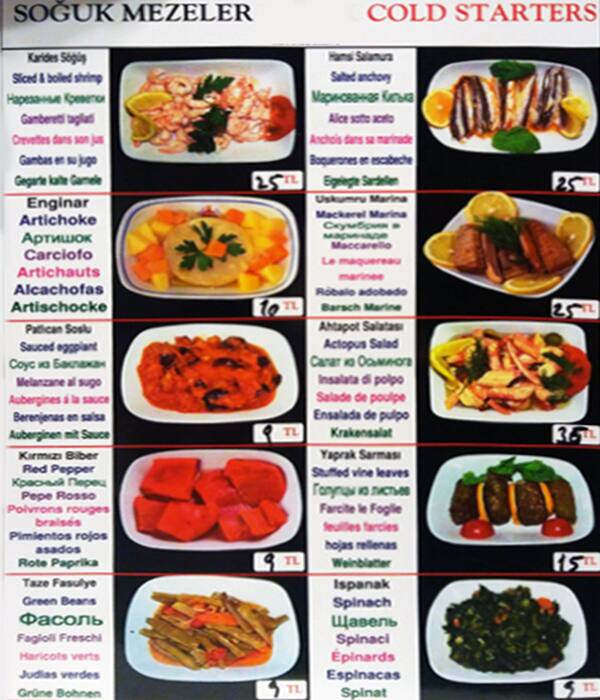 Menu at Beyoğlu Mer Balık, Istanbul