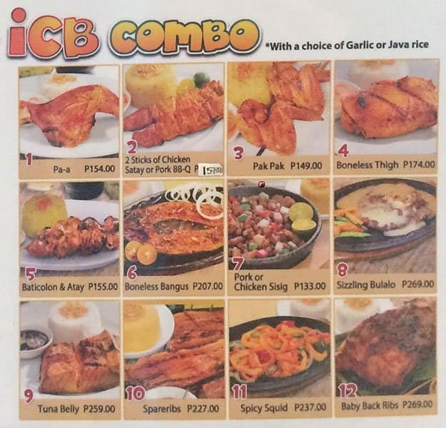 Menu at Inasal Chicken Bacolod restaurant, Manila, UG