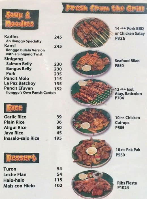 Menu at Inasal Chicken Bacolod restaurant, Manila, UG