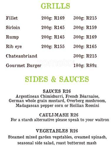 Menu at The Banting Kitchen, Cape Town