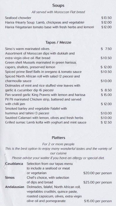 Menu at Mosaic by Simo restaurant, Christchurch, No. 3/300 Lincoln Rd