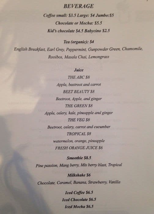 Menu at Cafeu, Toorak