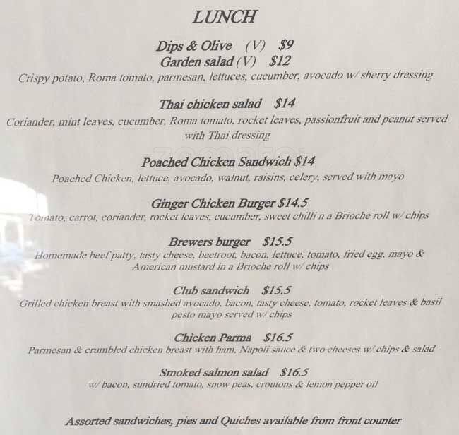 Menu at Cafeu, Toorak