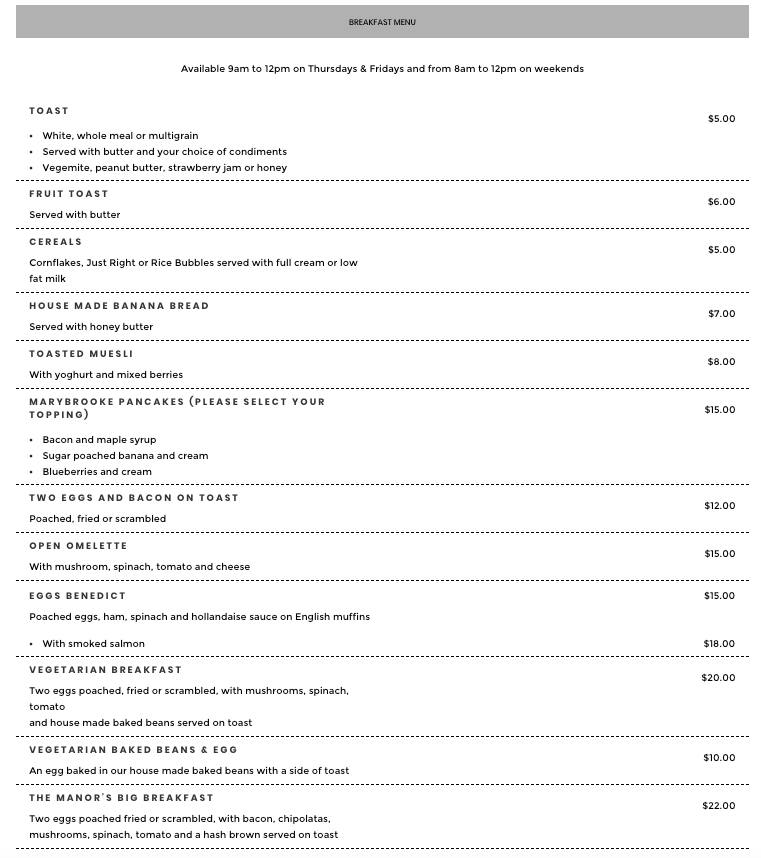 Menu at PJ's Restaurant, Sherbrooke