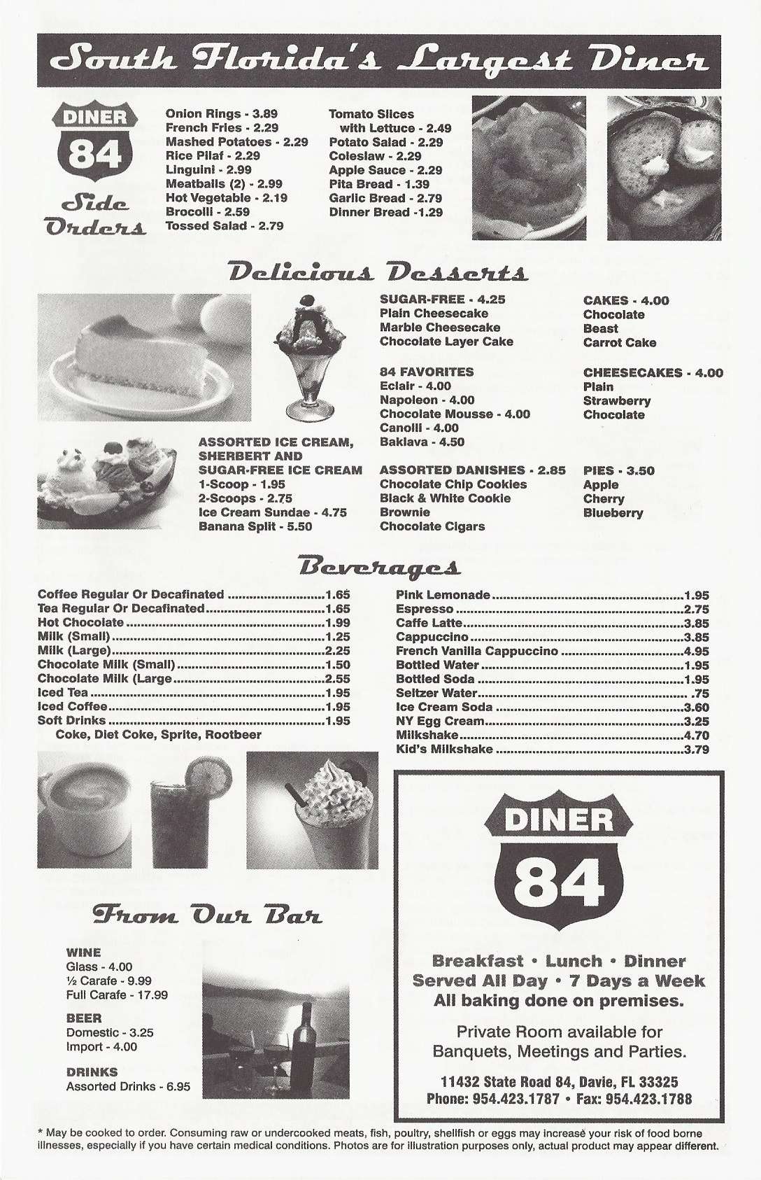 Menu at 84 Diner and Grille restaurant, Davie