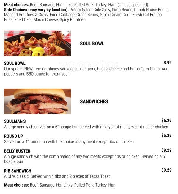 Menu at Soulman's BBQ, Dallas, S Lancaster Rd
