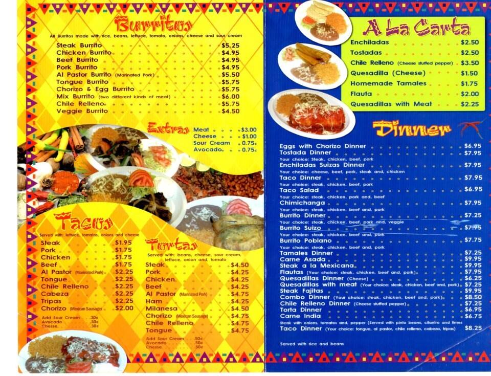 Menu at Super Burrito Aguascalientes restaurant, Manteno